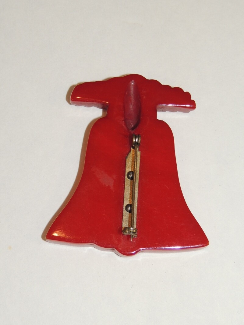 1940's WW2 Era Red Bakelite Liberty Bell Pin / Brooch - Gem