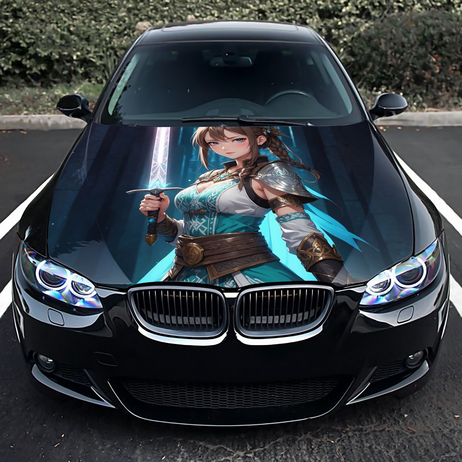 Anime Girl Sword Car Hood Wrap Decal Vinyl Sticker Graphic For Car and ...