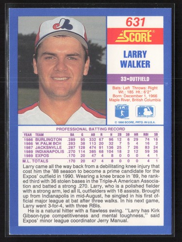 1990 Score - Larry Walker #631 Montreal Expos Rookie - Errors on back | eBay