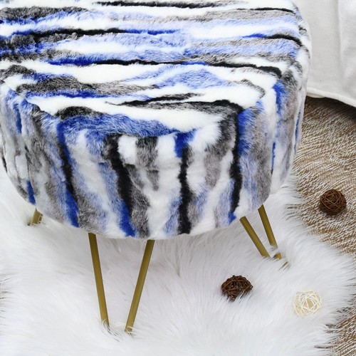 Luxury Plush Multi Jacquard Faux Fur Ottoman Round Foot Rest Stool for ...