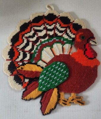 Needlepoint Turkey Thanksgiving Wall Hanging Cottagecore 3D White ...
