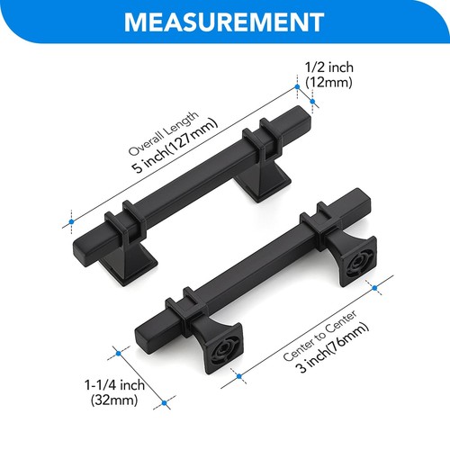 25 Pack 3 inch Black Cabinet Handles Square Zinc-Alloy Pulls for ...