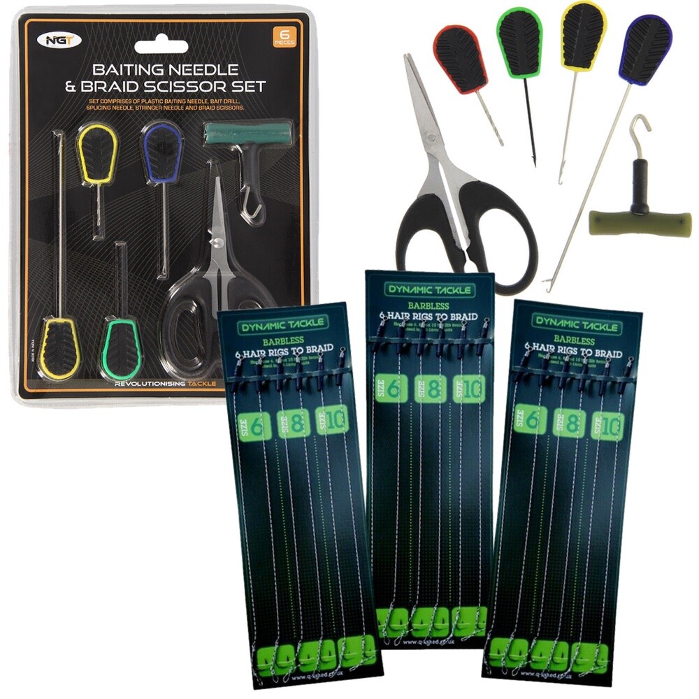 6PC BAITING TOOL SET 4 BAITING TOOLS BRAID SCISSORS KNOT PULLER + 18 ...