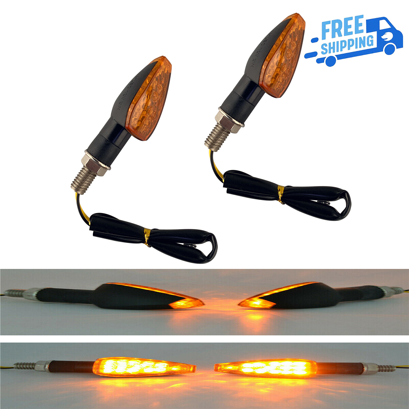 2 LED Motorcycle Turn Signals Indicator Blinker Lights Amber for ...