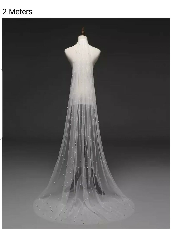 UK 1 Layer Cathedral Length Bridal Veil 3 meters Pearls Wedding Veil ...