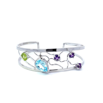 Sterling Silver .925 Multi Stone Cuff Bracelet | eBay