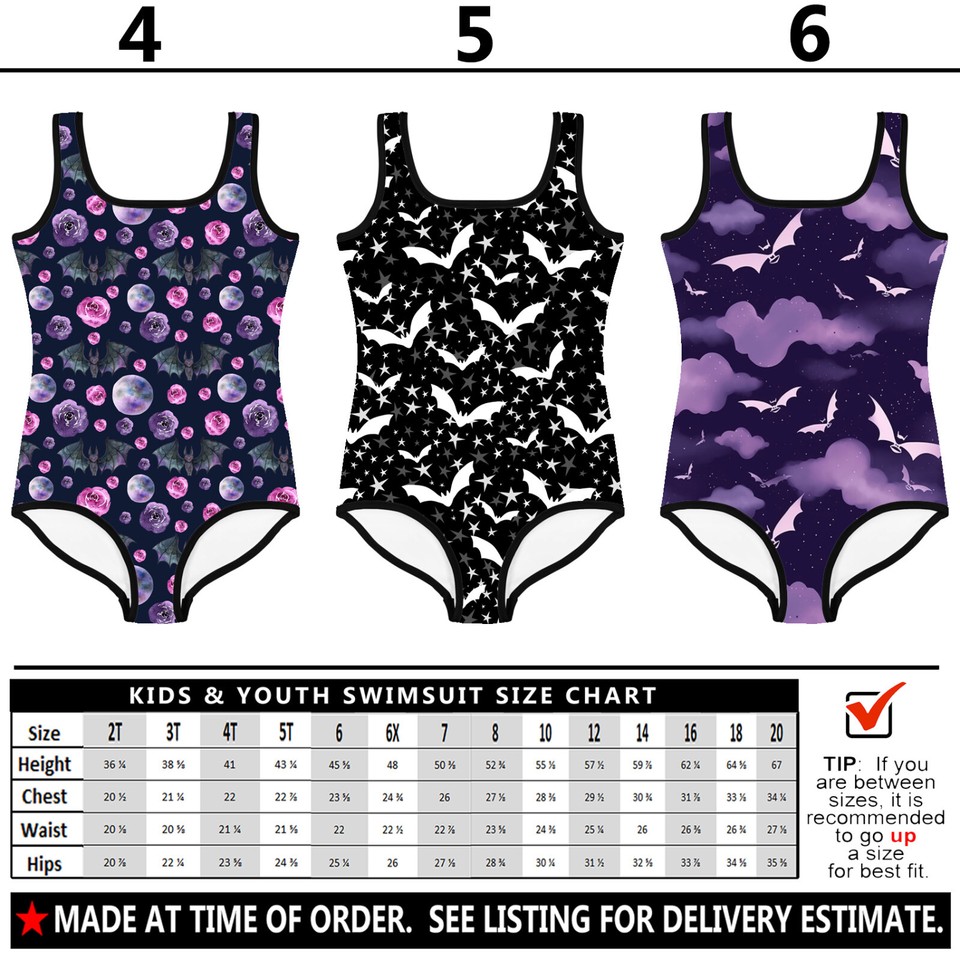 Kids Gothic Bats Swimsuit #4 - Baby Girl Teens Bathing Suit Goth ...