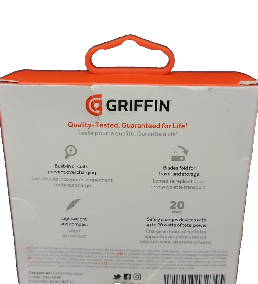 Griffin PowerBlock 20W USB-C PD Fast Wall Mounted Charger for Phones ...