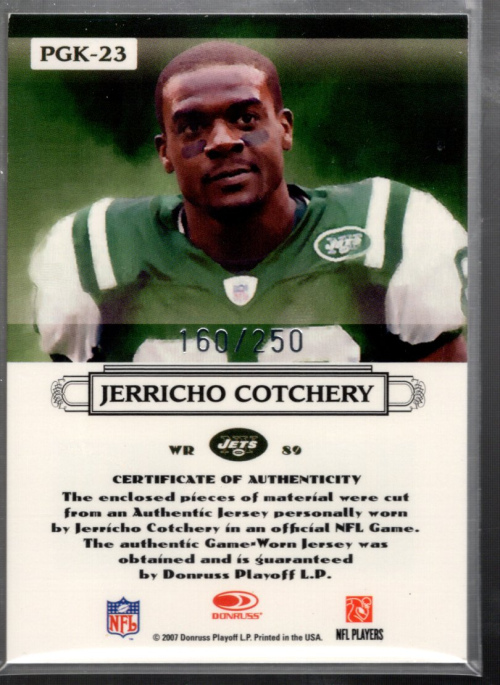A0654- 2007 Donruss Threads Pro Gridiron Kings #23 Jerricho Cotchery ...