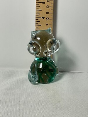 Bubble glass Owl figurine paperweight with green swirl | eBay