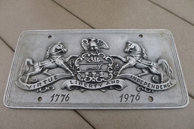VTG WILTON RWP PEWTER BICENTENNIAL LICENSE PLATE, PLOUGH TAVERN STAMP ...