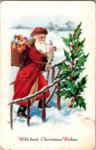 Pre-Linen christmas LONG ROBE SANTA CLAUS WALKING UP THE STEPS j/08 ...