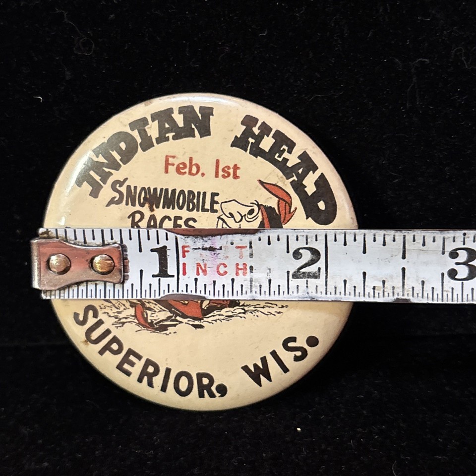 Vintage 1970 Indian Head Snowmobile Races SUPERIOR WISCONSIN Pinback ...