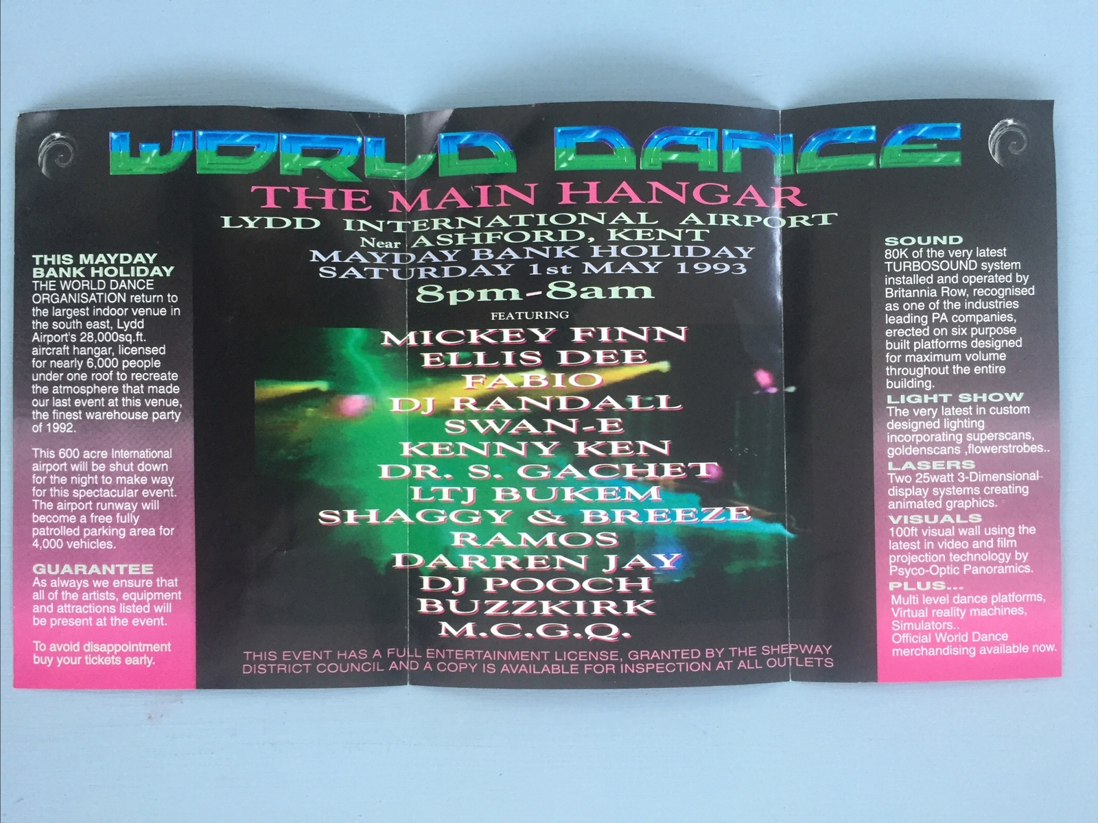 RAVE famous FLYER A5 WORLD DANCE AT LYDD 93 5 1 AIRPORT