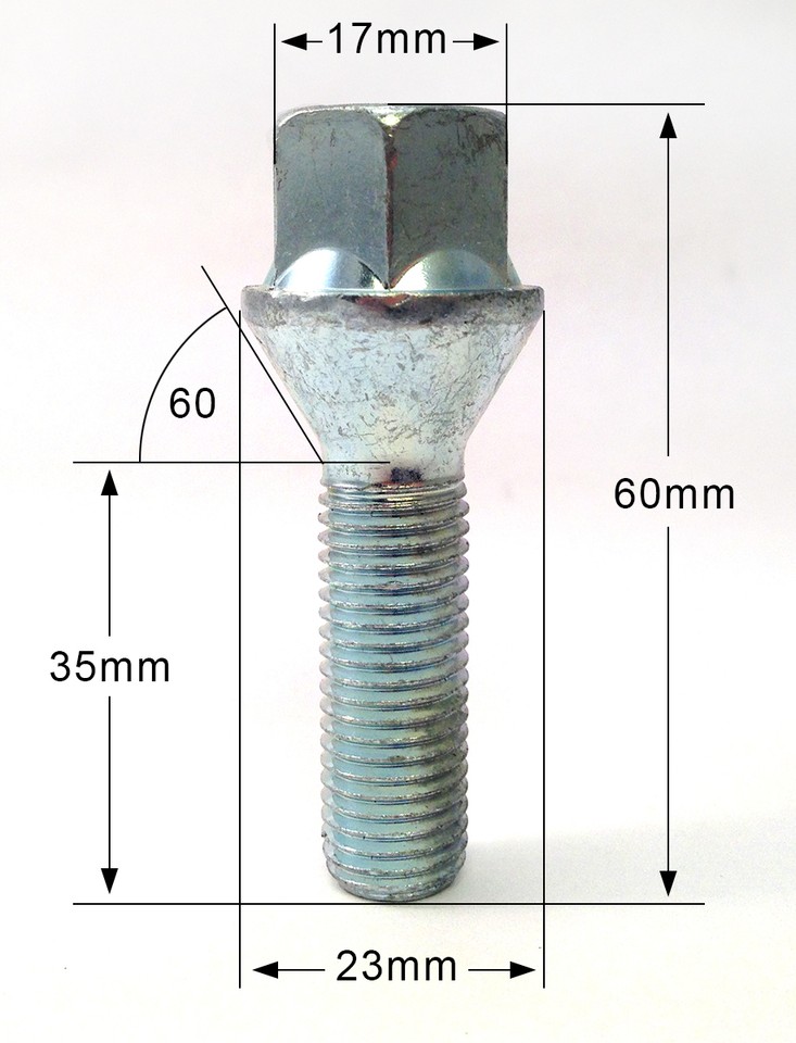 Extended car wheel screws 35mm thread M12x1.5 17mm hexagonal candle BMW ...