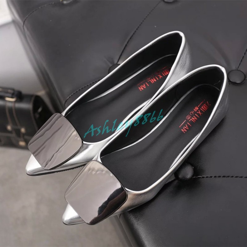 Fashion Hot Womens Patent Leather Pointed Toe Square Metal Heel Shoes ...