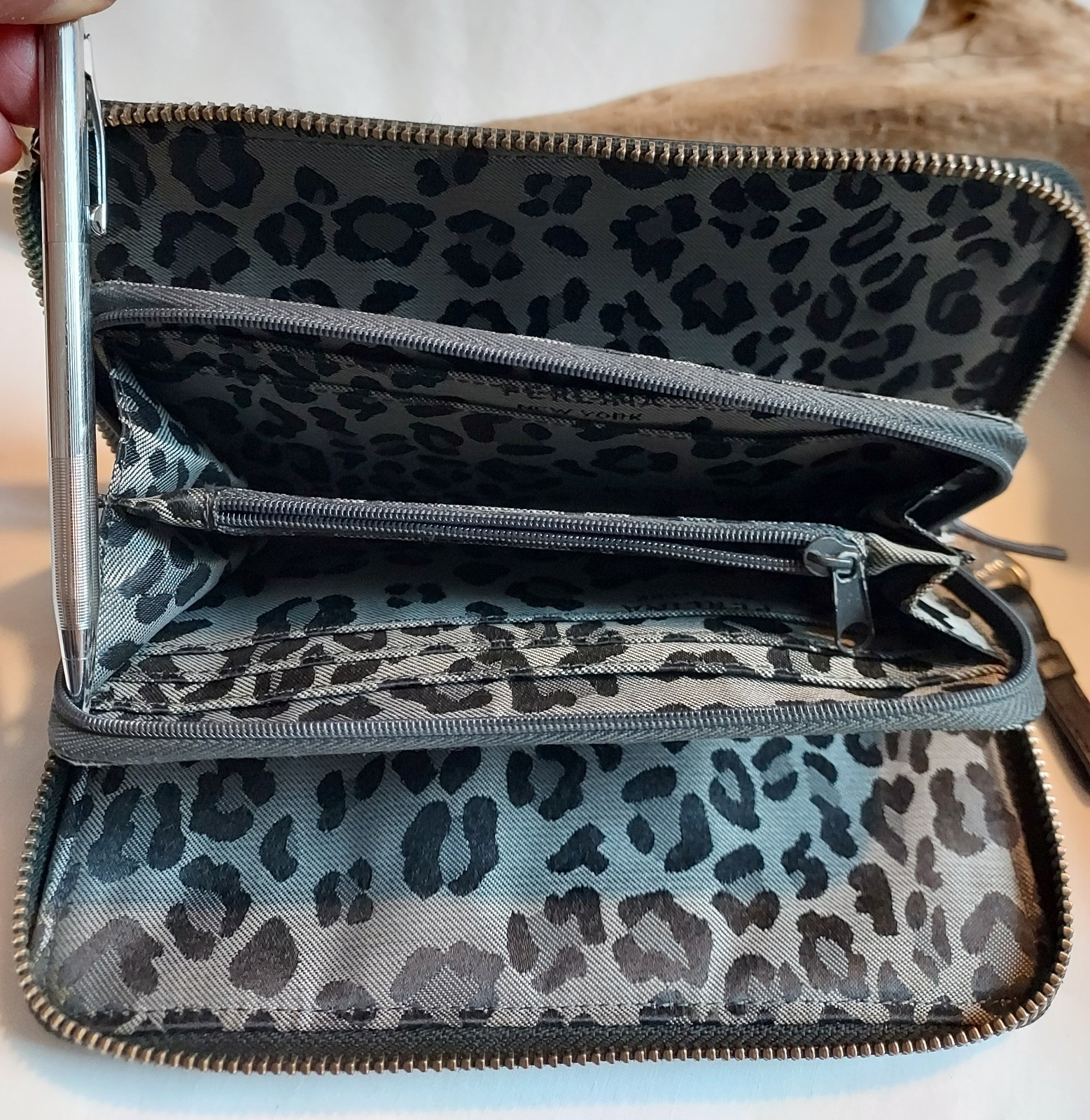 Perlina New York Black Leather Silver Studs Large Zip Around Clutch ...