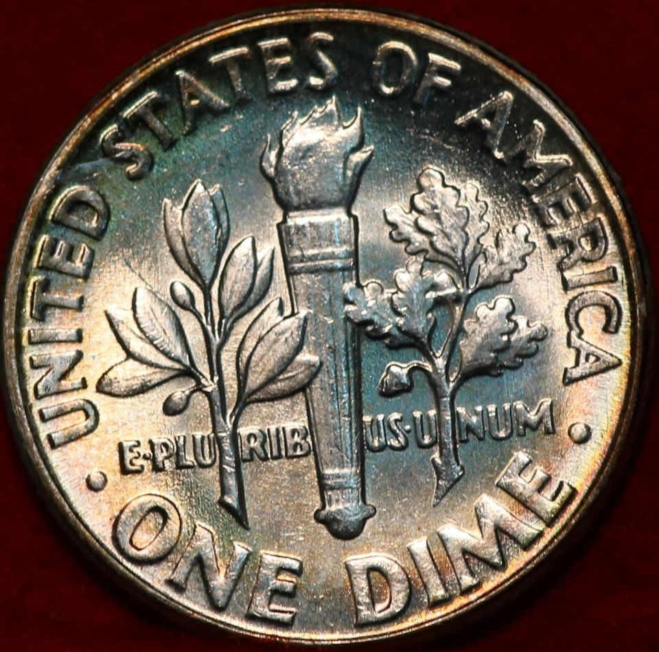 Uncirculated 1949 Philadelphia Mint Silver Roosevelt Dime Great Rainbow ...