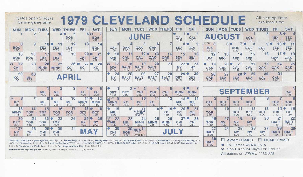 1979-CLEVELAND INDIANS SCHEDULE | eBay