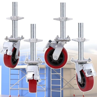 4 Pack Adjustable Leveling Scaffolding Wheels Set 6" Heavy Scaffolding ...