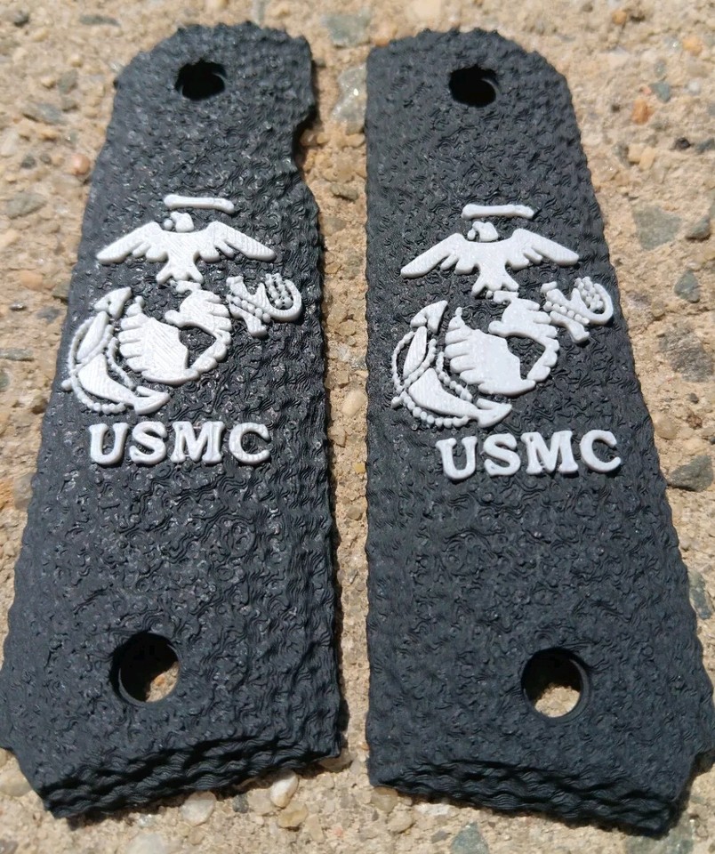 Full Size 1911 USMC Grips Stippled Textured Multicolor US Marines White ...