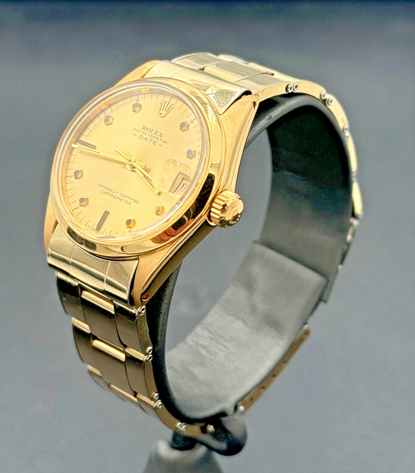 Vintage Rolex 18kt Yellow Gold/14k GF Bracelet Rhinestone Dial 34mm ...