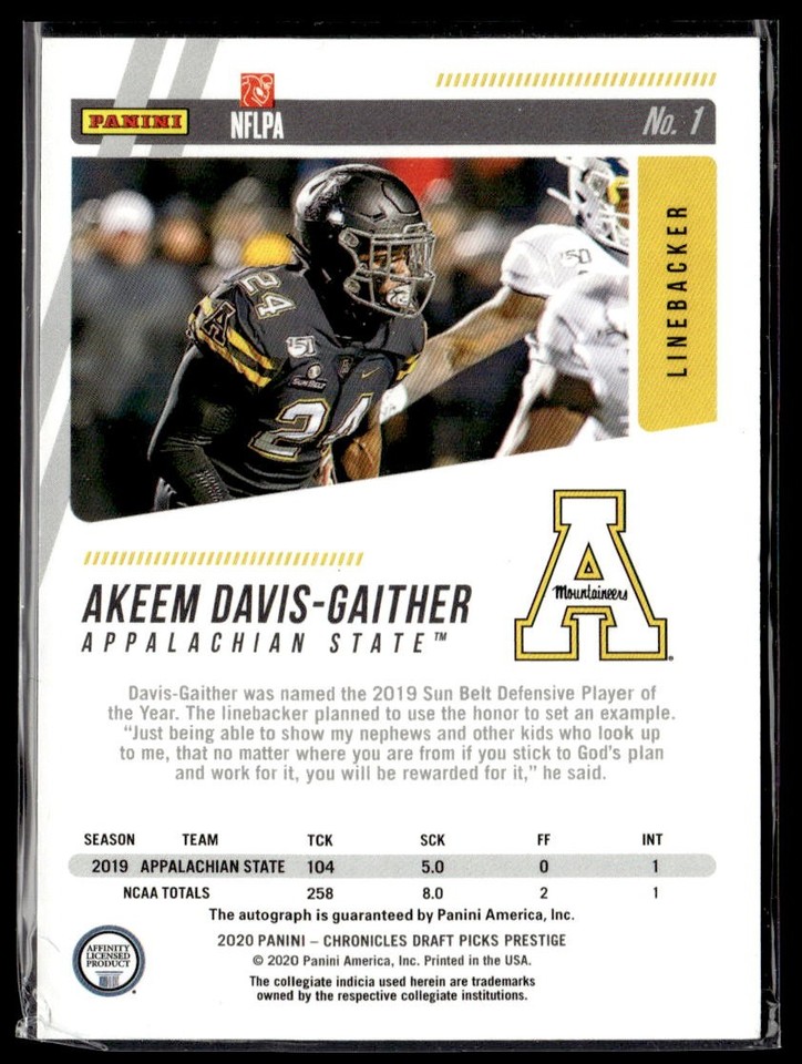 2020 Chronicles Draft Picks #1 Akeem Davis-Gaither Signatures Red AU ...
