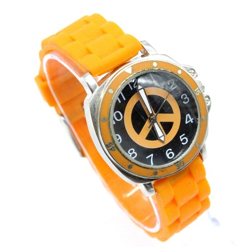 Peace Sign Symbol Watch Unisex Casual Stainless Steel Orange Tone ...