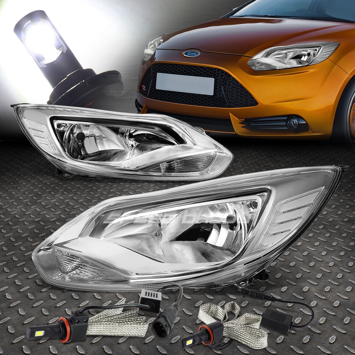 PAIR CHROME HOUSING CLEAR SIDE HEADLIGHT+6000K HID LED BULB FOR 12-14 ...