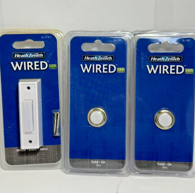 3pc Heath Zenith WIRED LED Door Bell (1) White SL-315-1 & (2) Gold SL ...