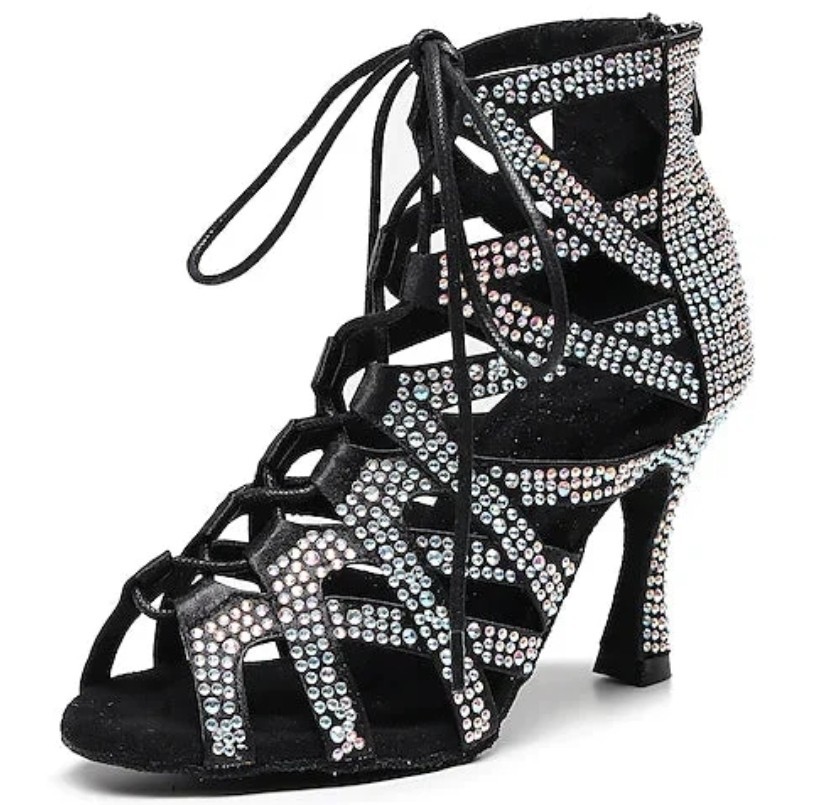 Dance&Sway Women's Satin Black Rhinestone Heels | Jazz Salsa Dancing ...