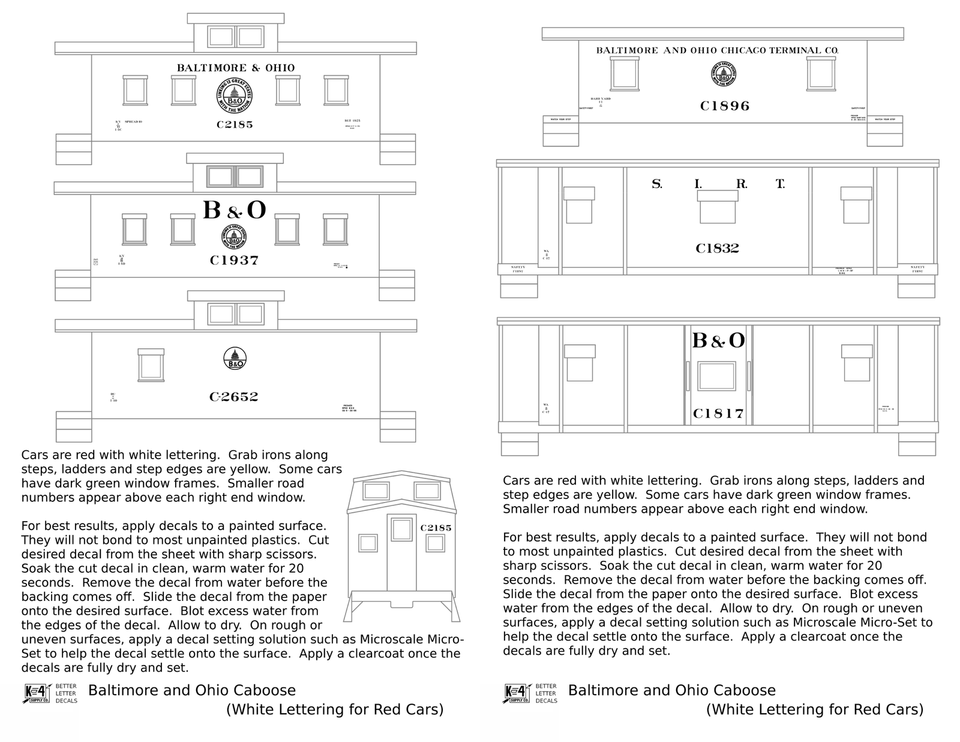 K4 HO Scale Decals Baltimore and Ohio B&O Red Caboose White | eBay