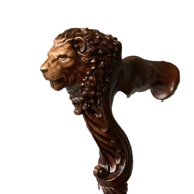Lion Head Walking Cane With Natural Wood Grain - 36" … - Gem
