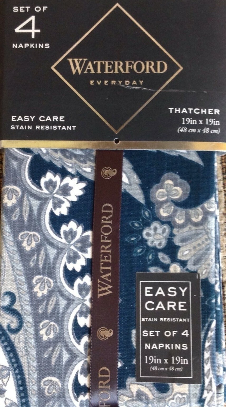 WATERFORD EVERYDAY THATCHER SET OF 4 NAPKINS NAVY BLUE 100% COTTON 19 X ...