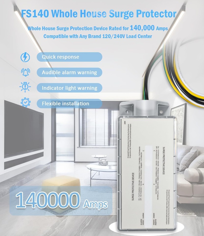 FS140 Whole House Surge Protector,Surge Protection Device Rated for ...