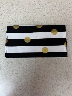 Soft Fabric Checkbook - Fancy Black & White Stripes w/ Gold Polka Dot ...
