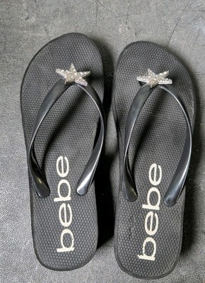 Bebe Black Platform Flip Flops with Crystal Star Women's Size 9 Thong ...