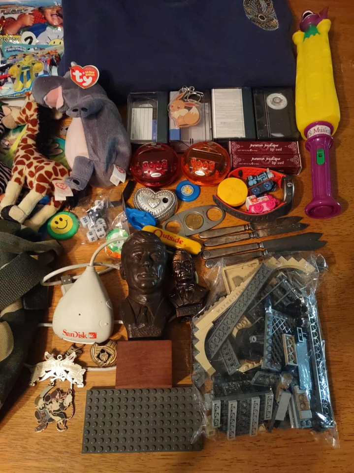 Huge Junk Drawer Lot LAPD Sweatshirt LEGO Knifes BSA Toys TY Beanie ...