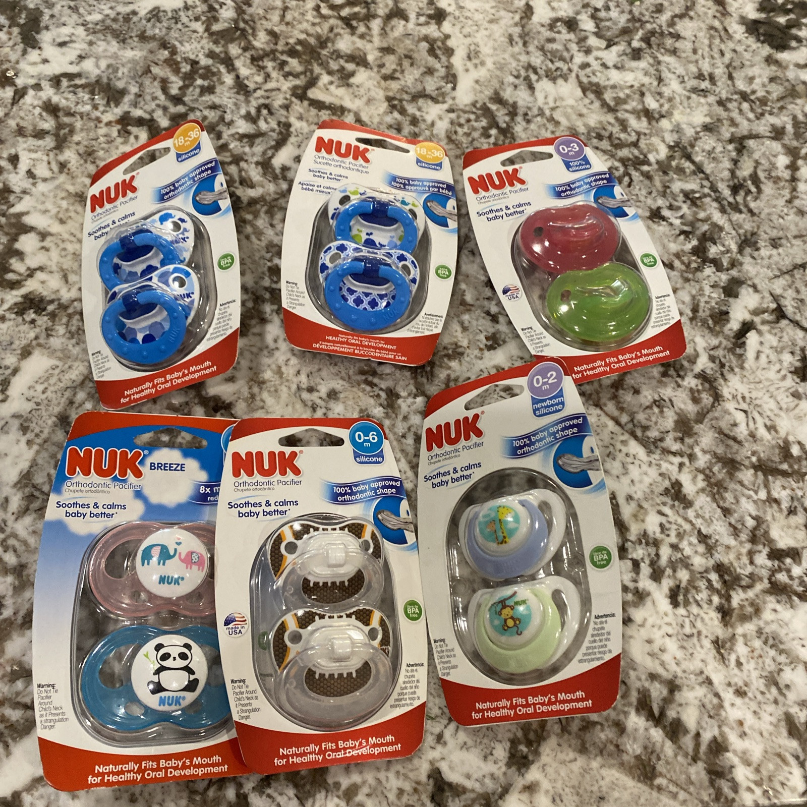 6 NIP Nuk Natural Shape Orthodontic Pacifiers Silicone BPA Free USA