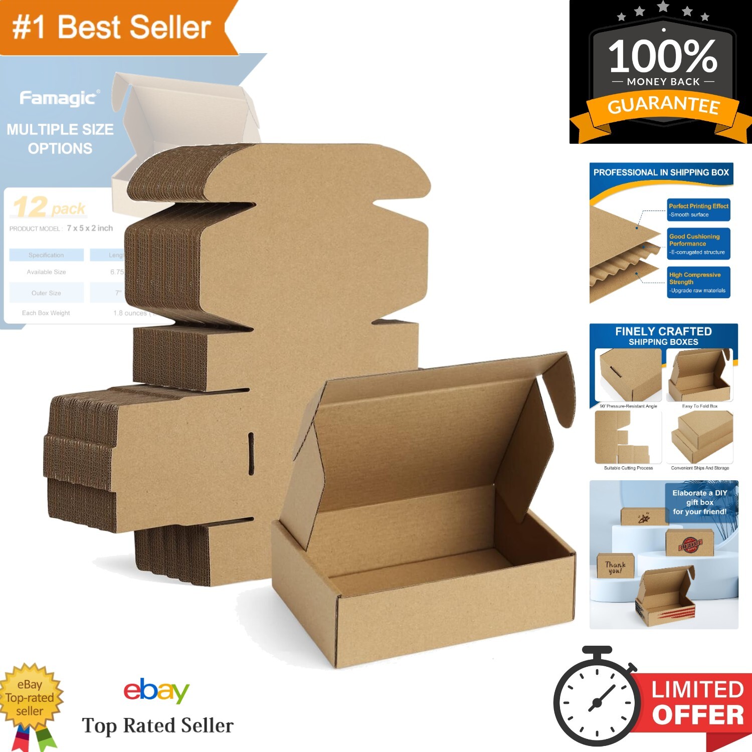 12Pack 7x5x2 Small Mailing Boxes - Brown Shipping Boxes for Small ...