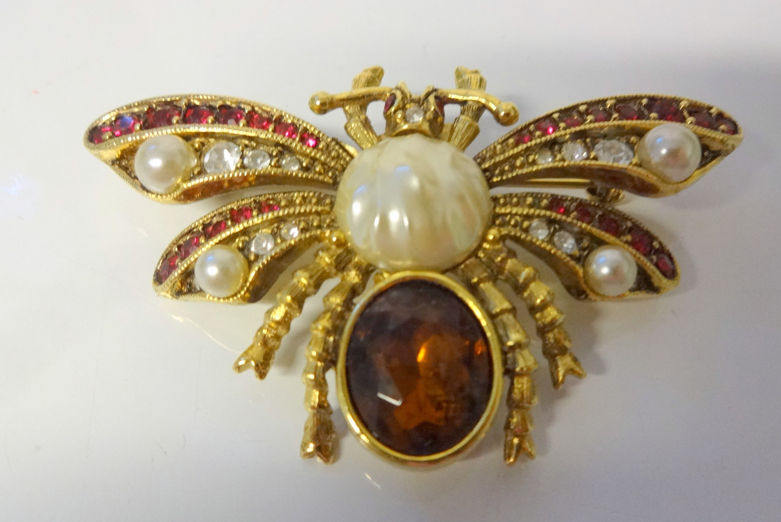 Vintage Signed Joan Rivers Butterfly Insect Bug Rhinestone Pearls Pin ...
