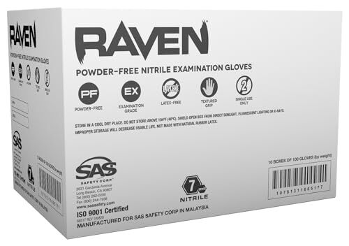 Raven SAS Safety 66518 6 mil Black Nitrile Disposable Gloves 7 Mil ...