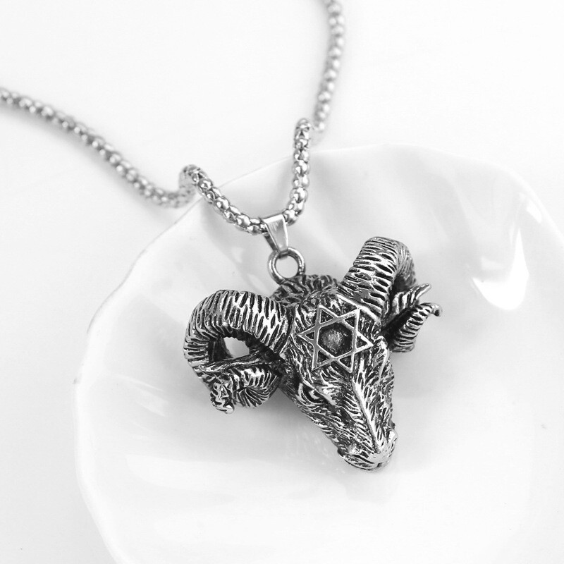 Men Satanic Hexagram Goat Pendant Baphomet Necklace Stainless Steel ...