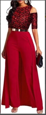VERWIN PATCHWORK OVERLAY EMBELLISHED PLAIN WOMENS JUMPSUIT HIGH WAIST W ...