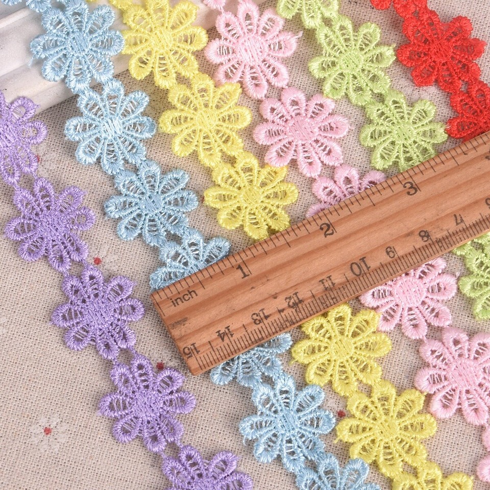 1Yards 25mm Lace Flower Ribbon Sewing Trim Fabric Appliques Sew ...