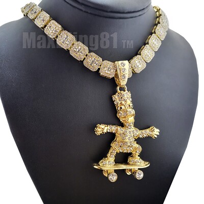 Hip Hop Gold Plated Simpson Pendant & Iced Cubic Zirconia Choker Chain ...