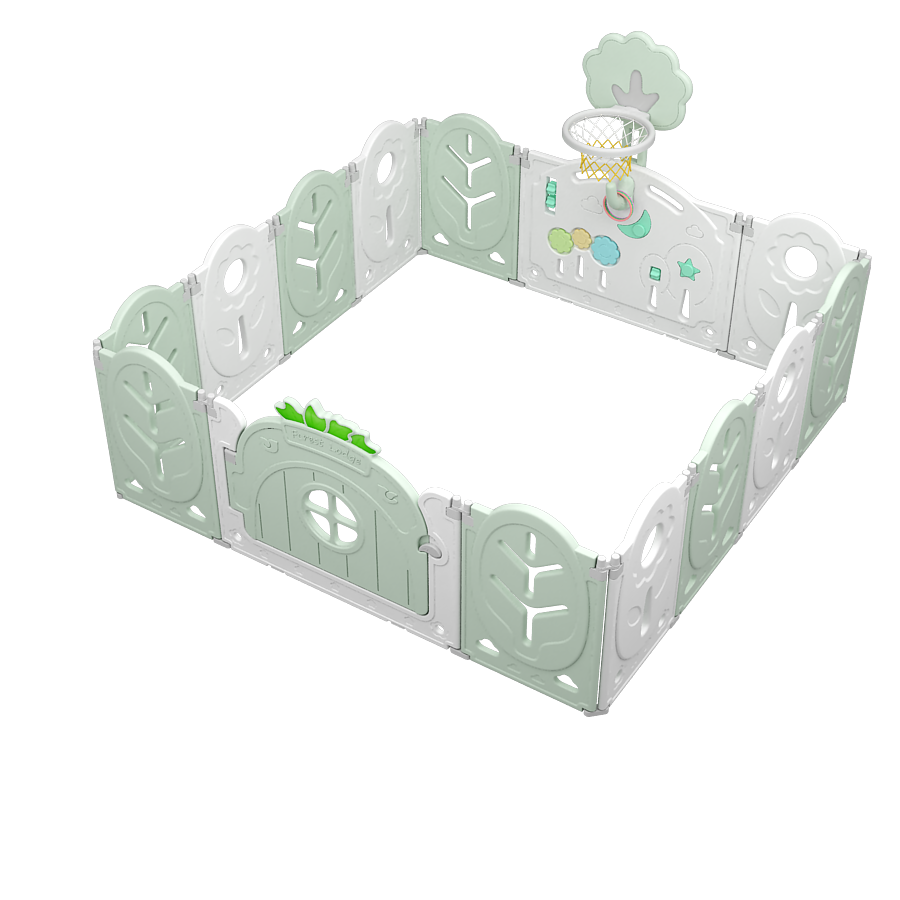 14 Panel Folding Playpen with Game Wall, Basketball Hoop, & Locking ...
