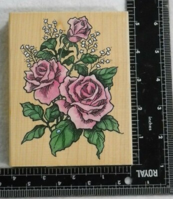 Classic Rose Rubber Stamp 4 x 5 inches Wood Backing 9 | eBay
