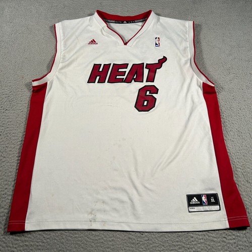 Adidas LeBron James Miami Heat #6 Jersey Men XL White Swingman NBA ...