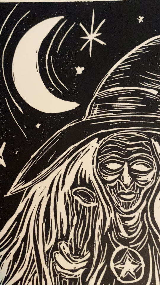 Linocut Print The Crone Witch Samhain Halloween Original Art by Candace ...